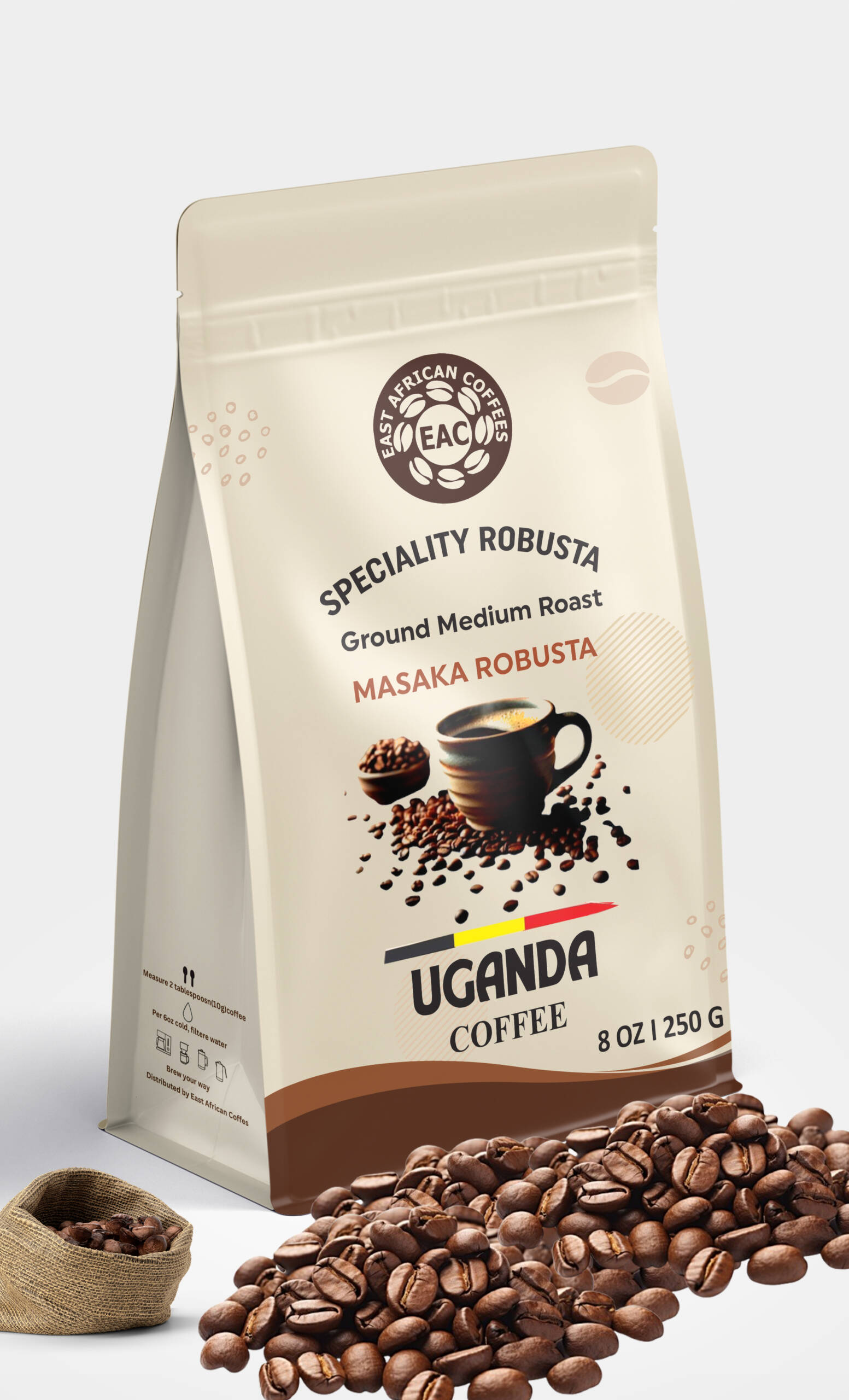 Uganda Robusta, Ground Medium Roast Coffee, 100% Robusta, 9 Oz – East ...